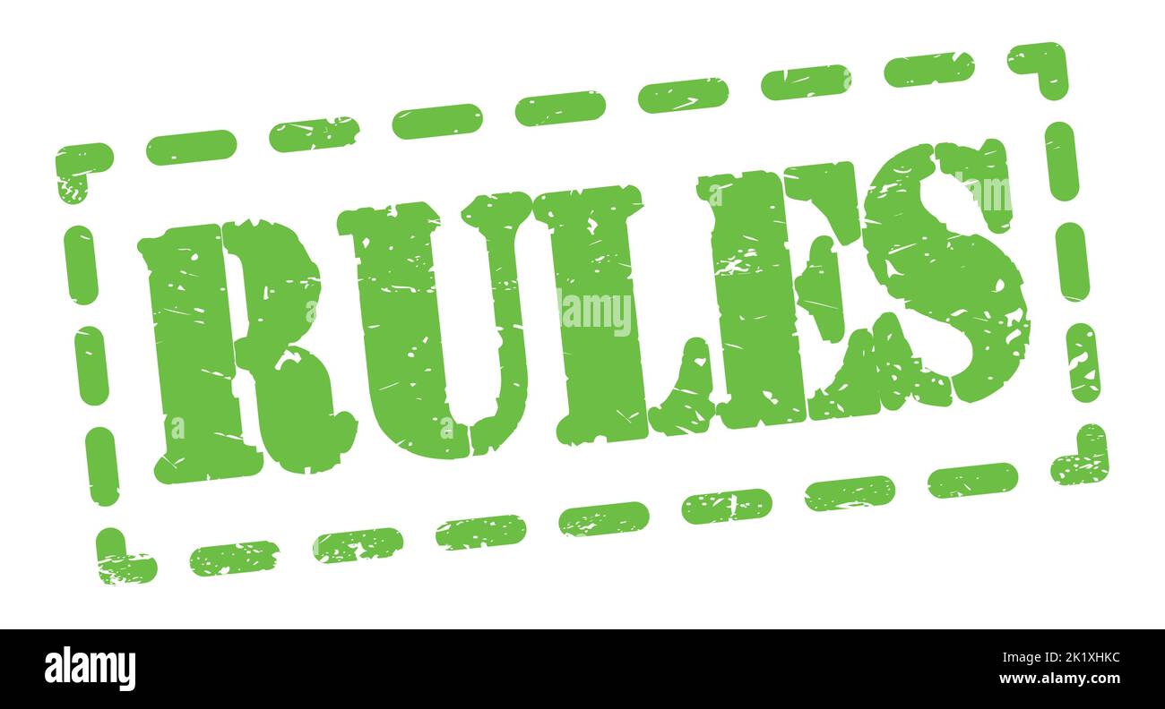 RULES text written on green dash stamp sign Stock Photo - Alamy