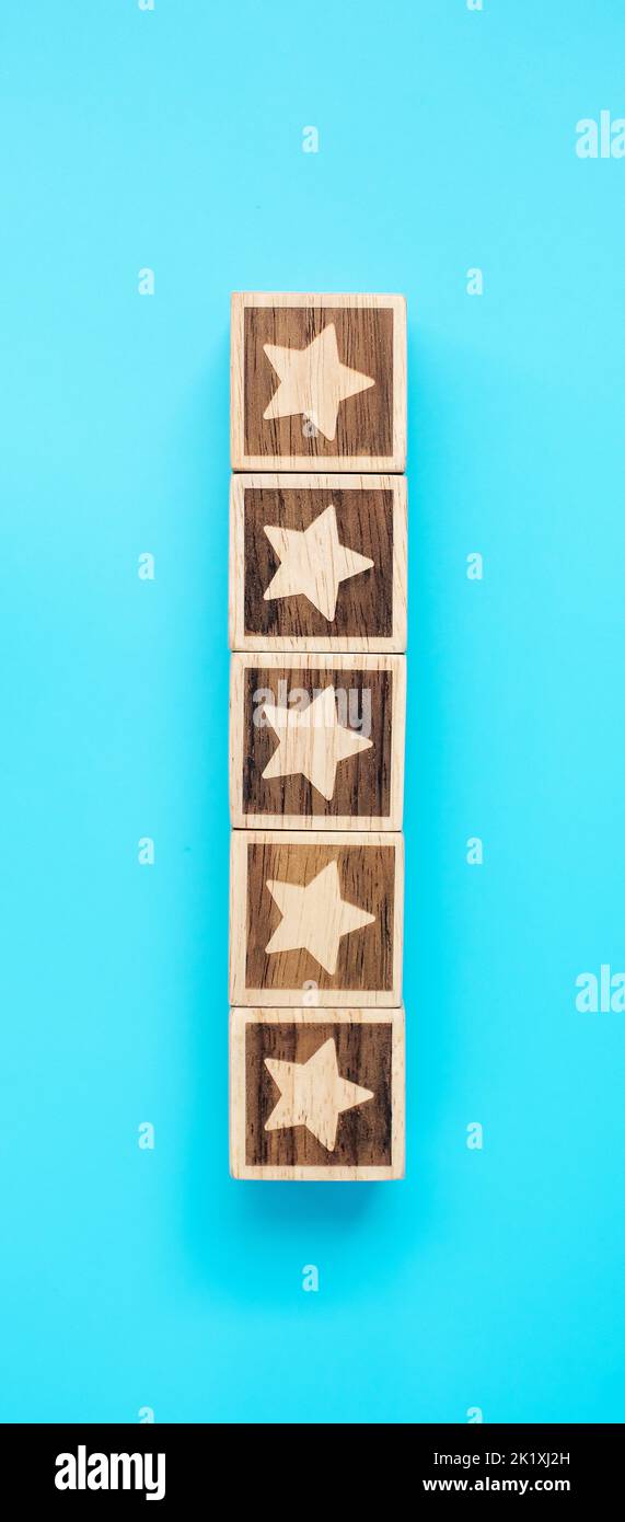 star symbol block on blue background. Service rating, ranking, customer ...