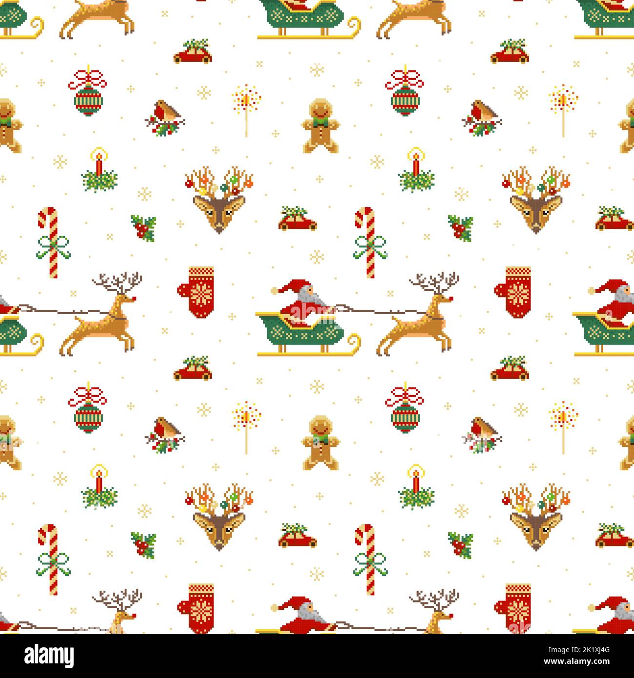 Vintage Pixel Art Christmas Pattern with Santa Stock Vector Image & Art ...