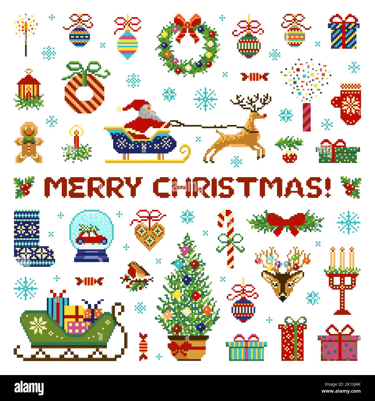 Pixel art new year Cut Out Stock Images & Pictures - Alamy