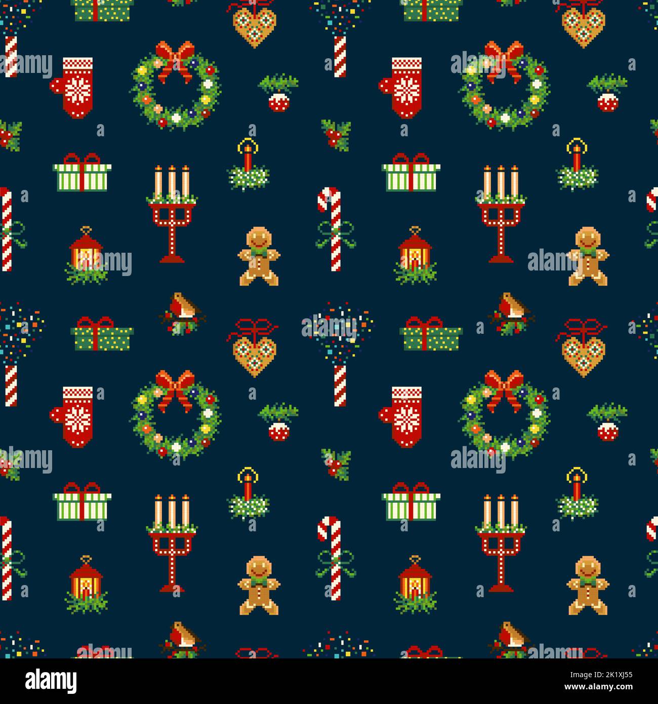 8 bit Vintage Pixel Art Merry Christmas Pattern Stock Vector Image ...