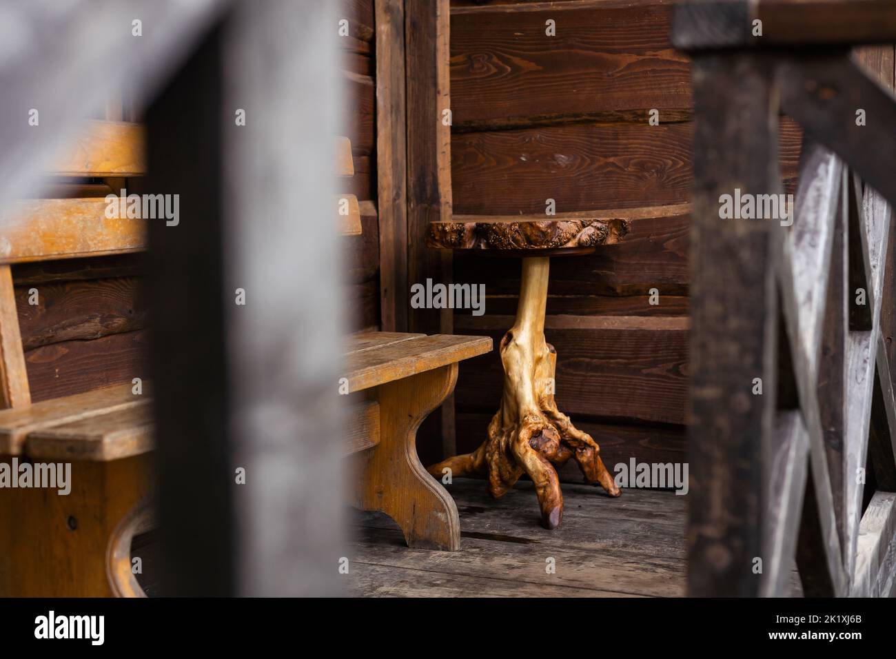 Wooden terrace of wooden house. wooden planking. windows. Outside ...