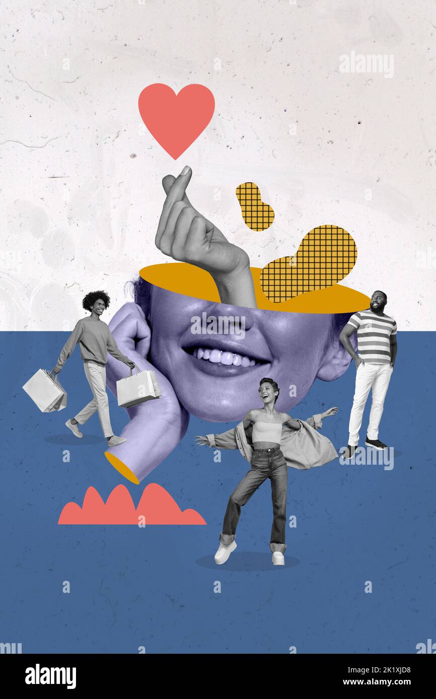 Creative photo 3d collage poster postcard artwork of different people ...