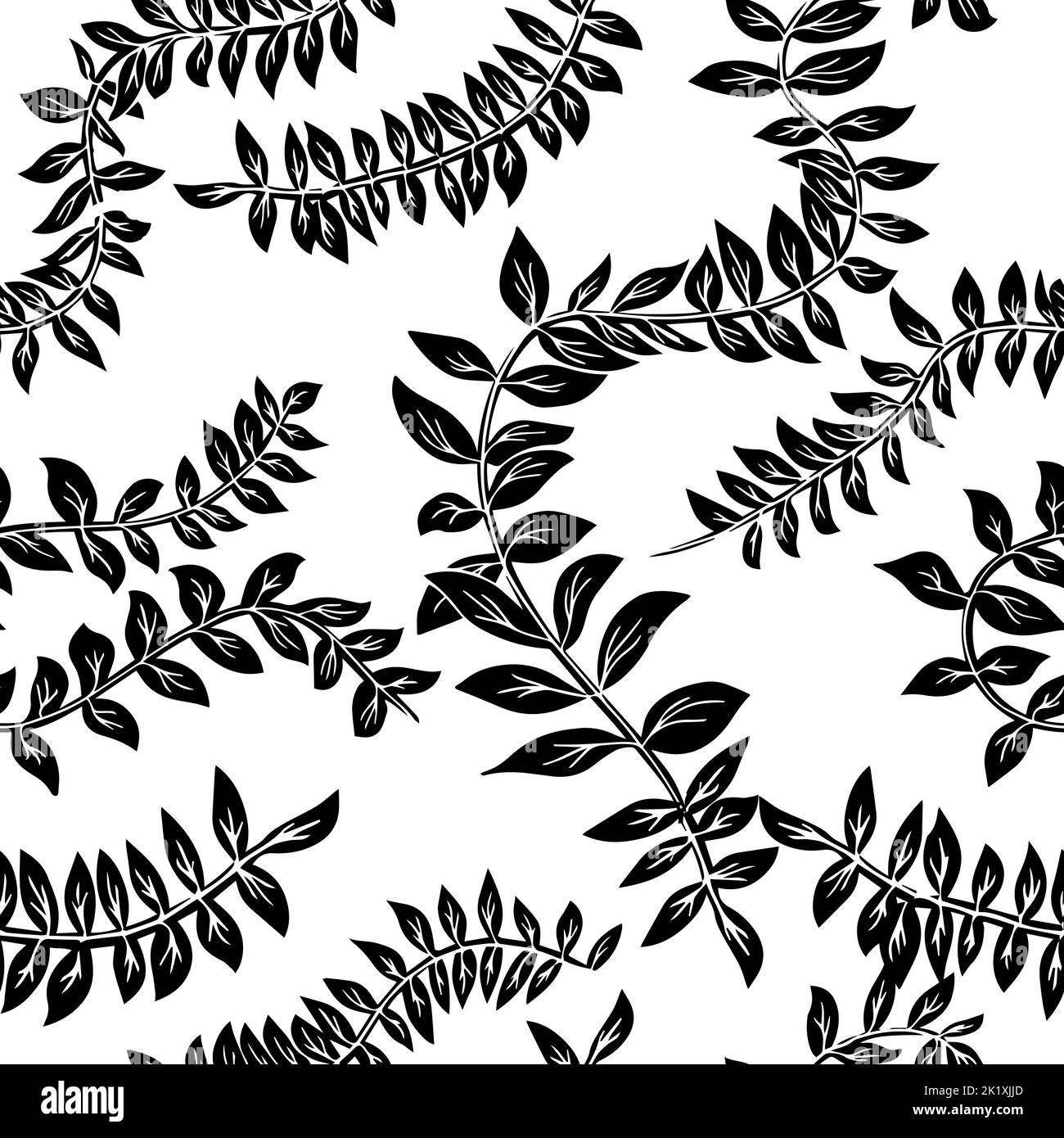 Monochrome seamless pattern of tree twigs Vector illustration Stock ...