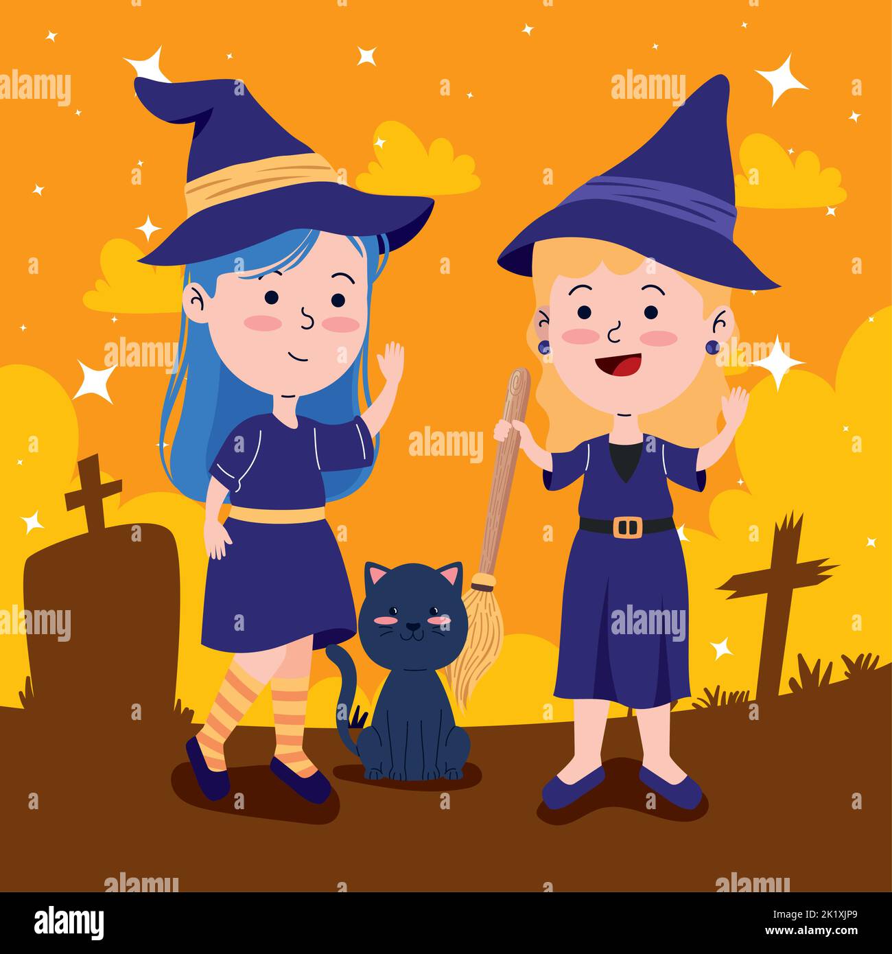 halloween witches with cat Stock Vector Image & Art - Alamy