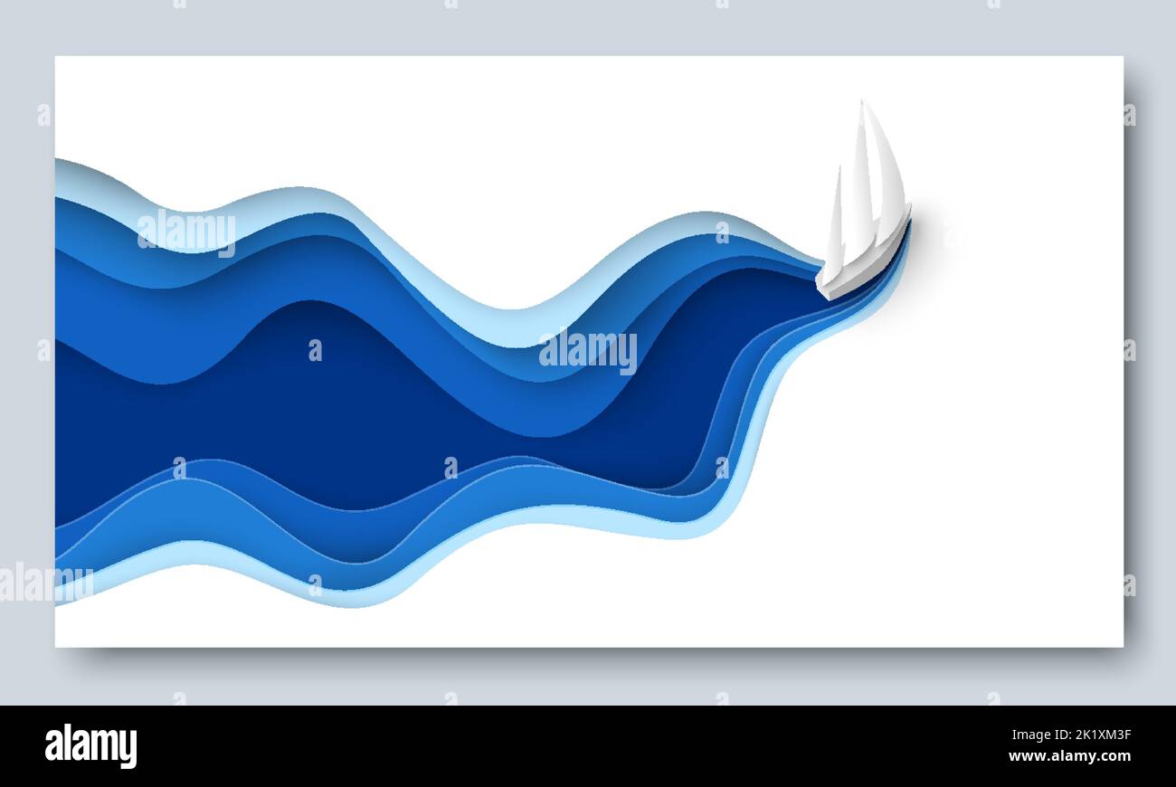 Paper cut sail boat over sea wave vector Stock Vector Image & Art - Alamy