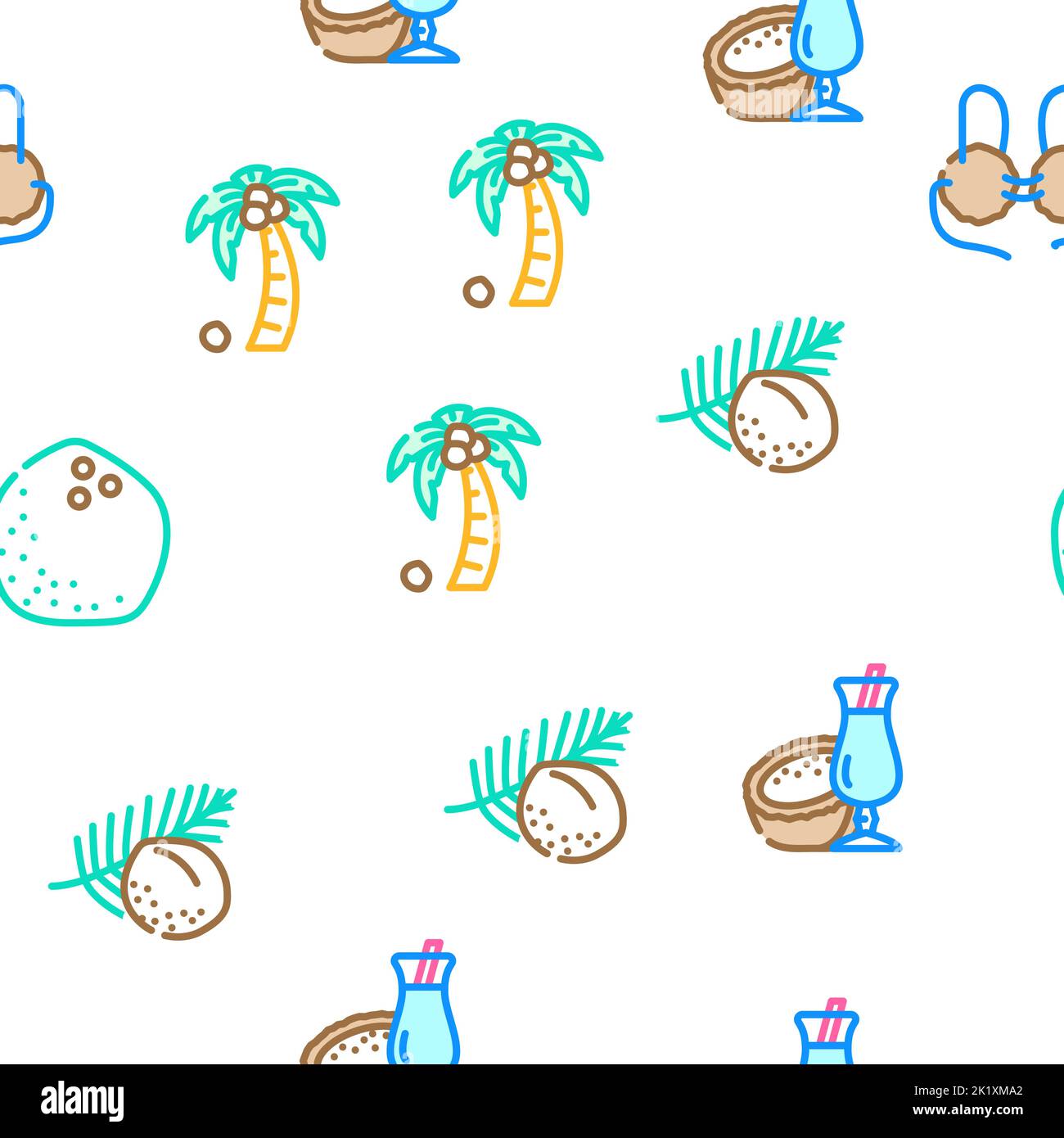 coconut coco fruit white tropical vector seamless pattern Stock Vector ...