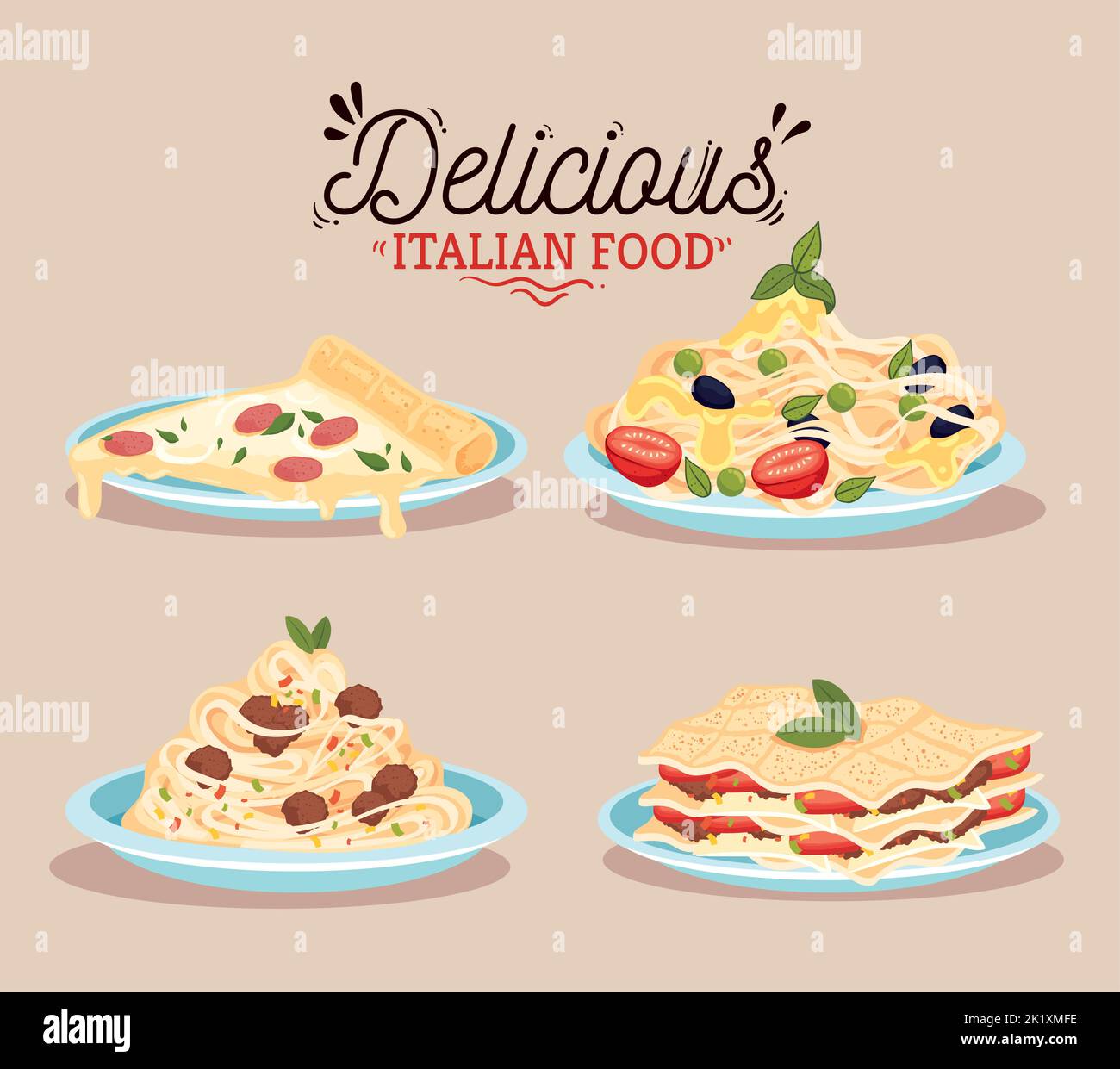 delicious italian food lettering with dishes Stock Vector Image & Art ...