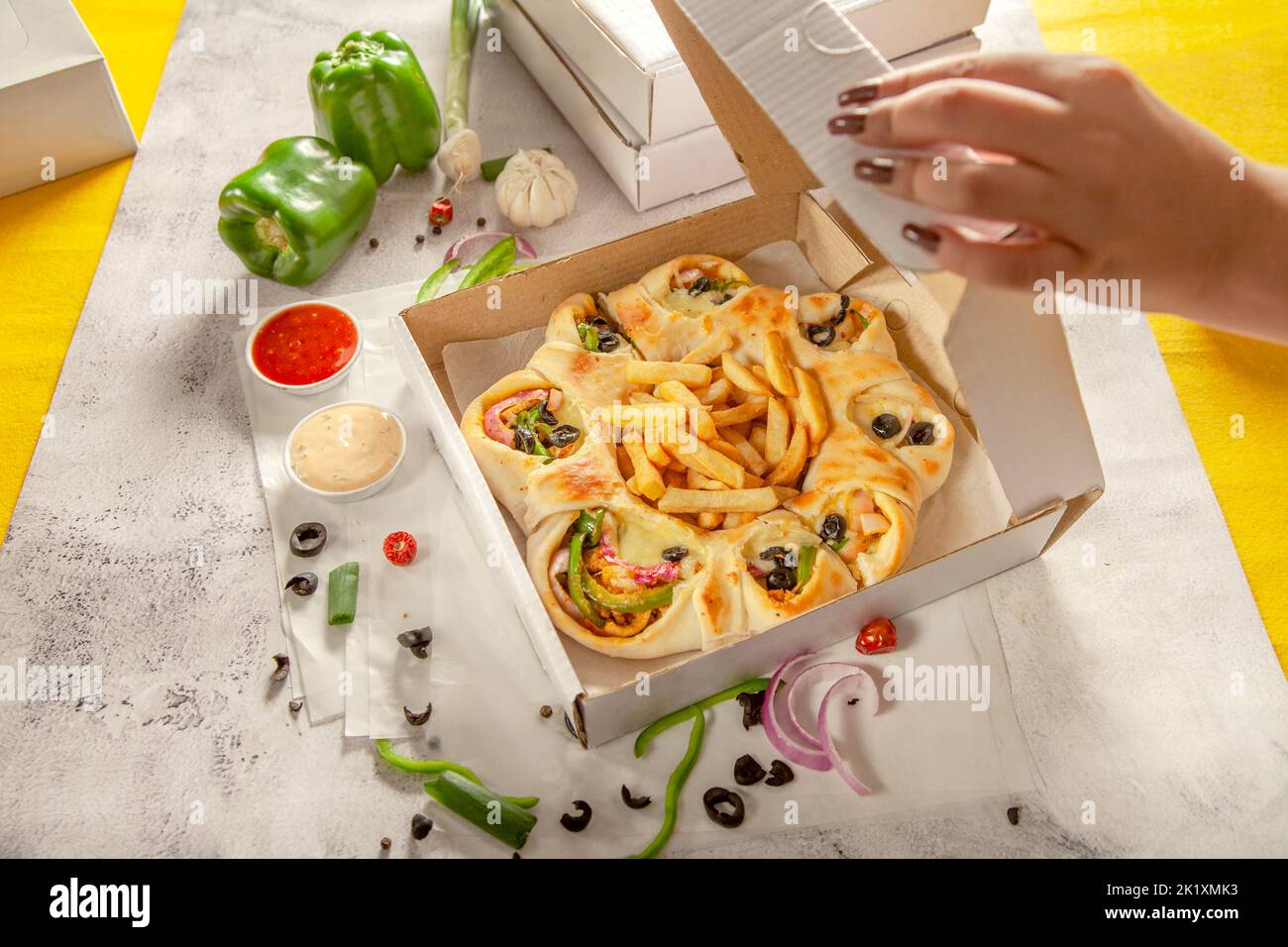 Chicken fajita stuffed bread naan with potato chips fries with women's ...