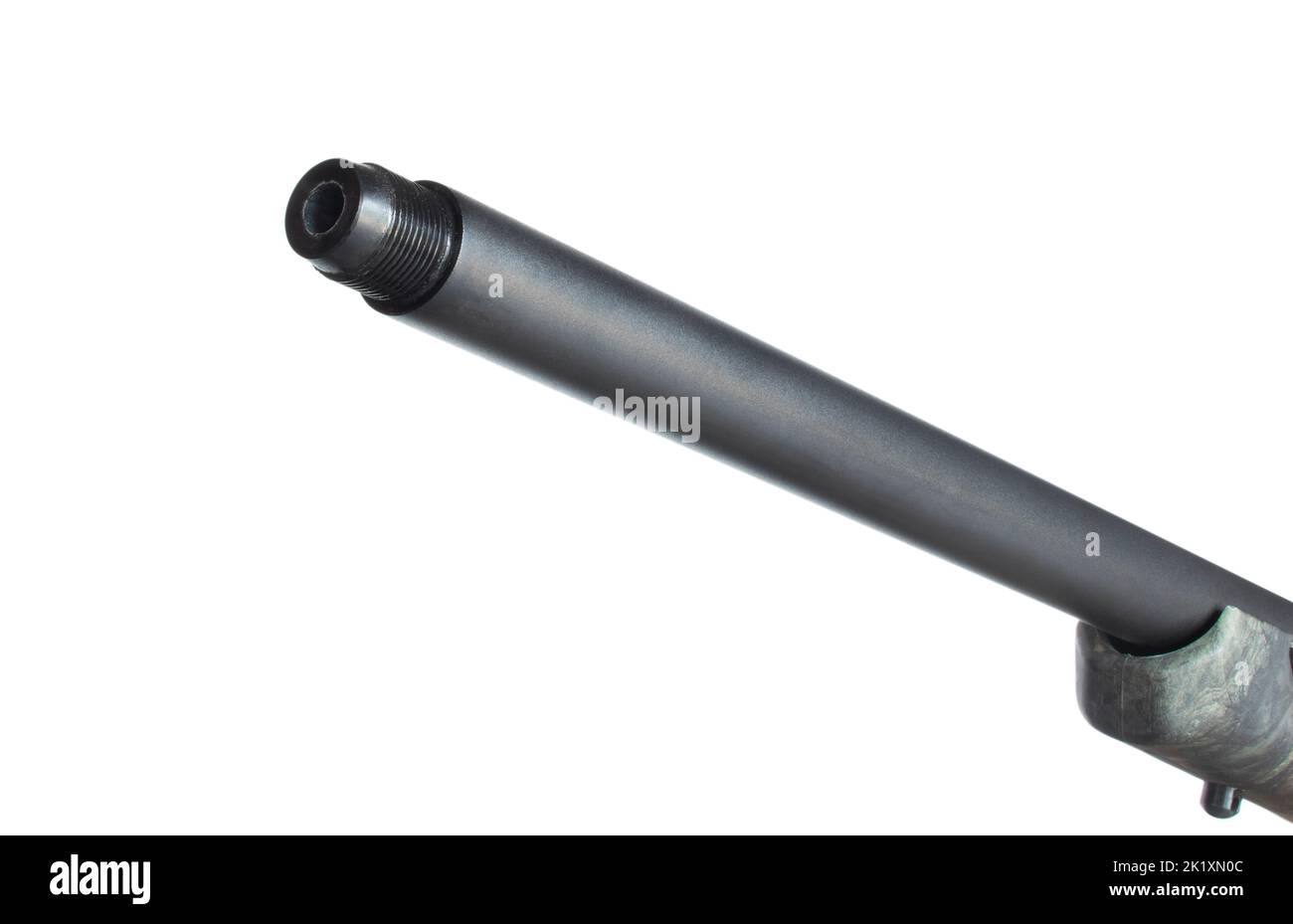 Threaded rifle barrel and camo stock isolated on a white background ...