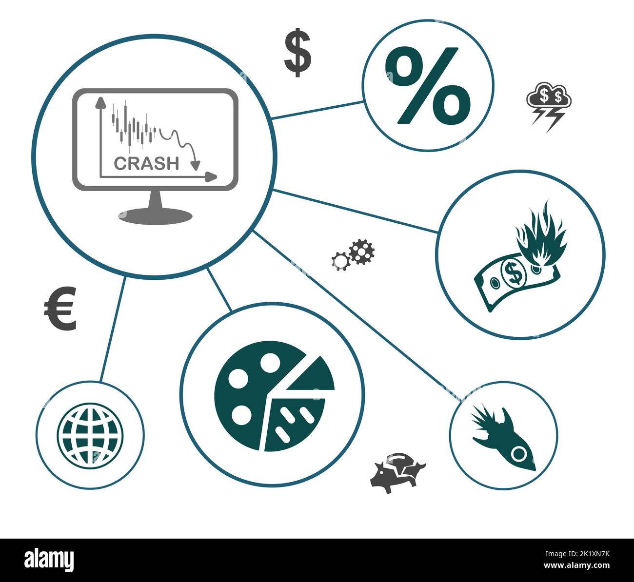 Concept of economic crash with connected icons Stock Photo - Alamy