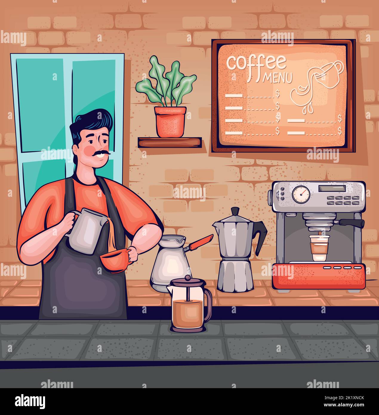 Barista in apron work Stock Vector Images - Alamy