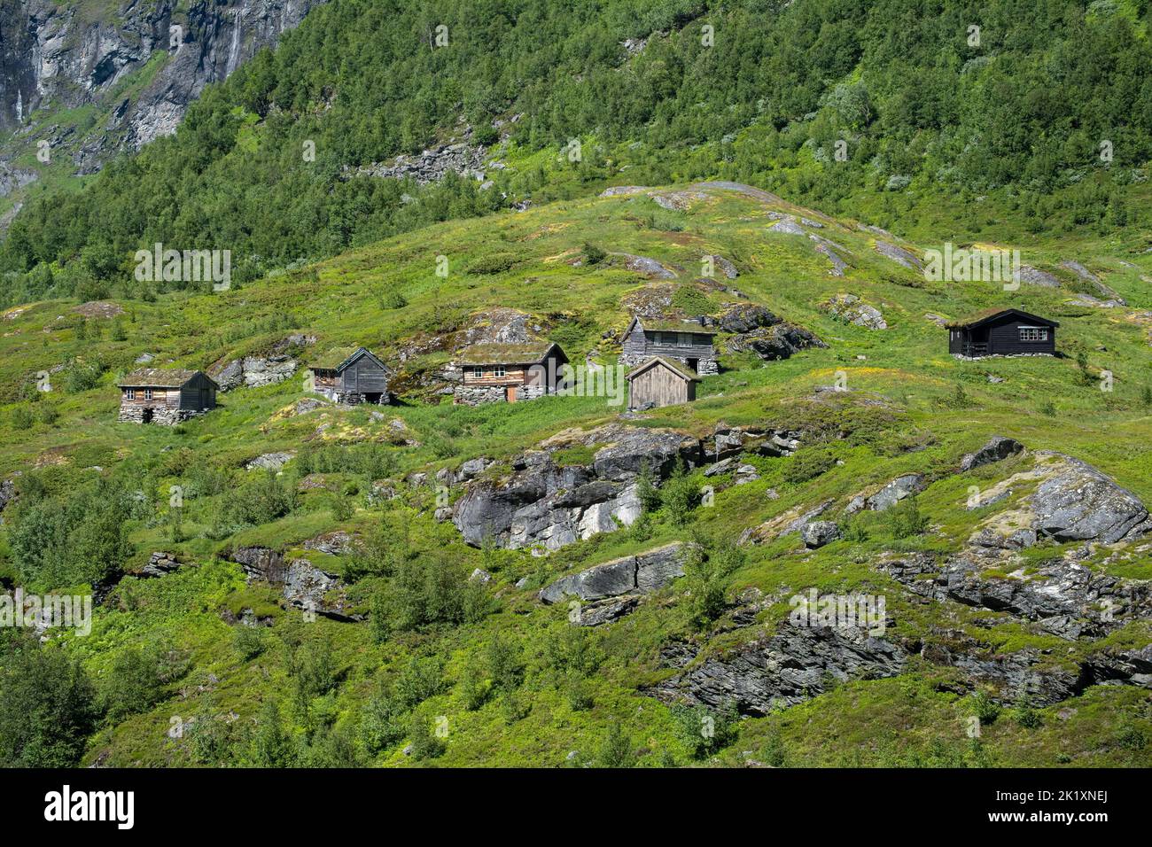 Wonderful landscapes in Norway. Vestland. Beautiful scenery of houses ...