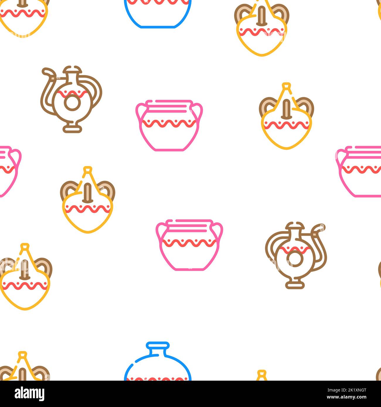clay pot ceramic pottery bowl vector seamless pattern Stock Vector ...