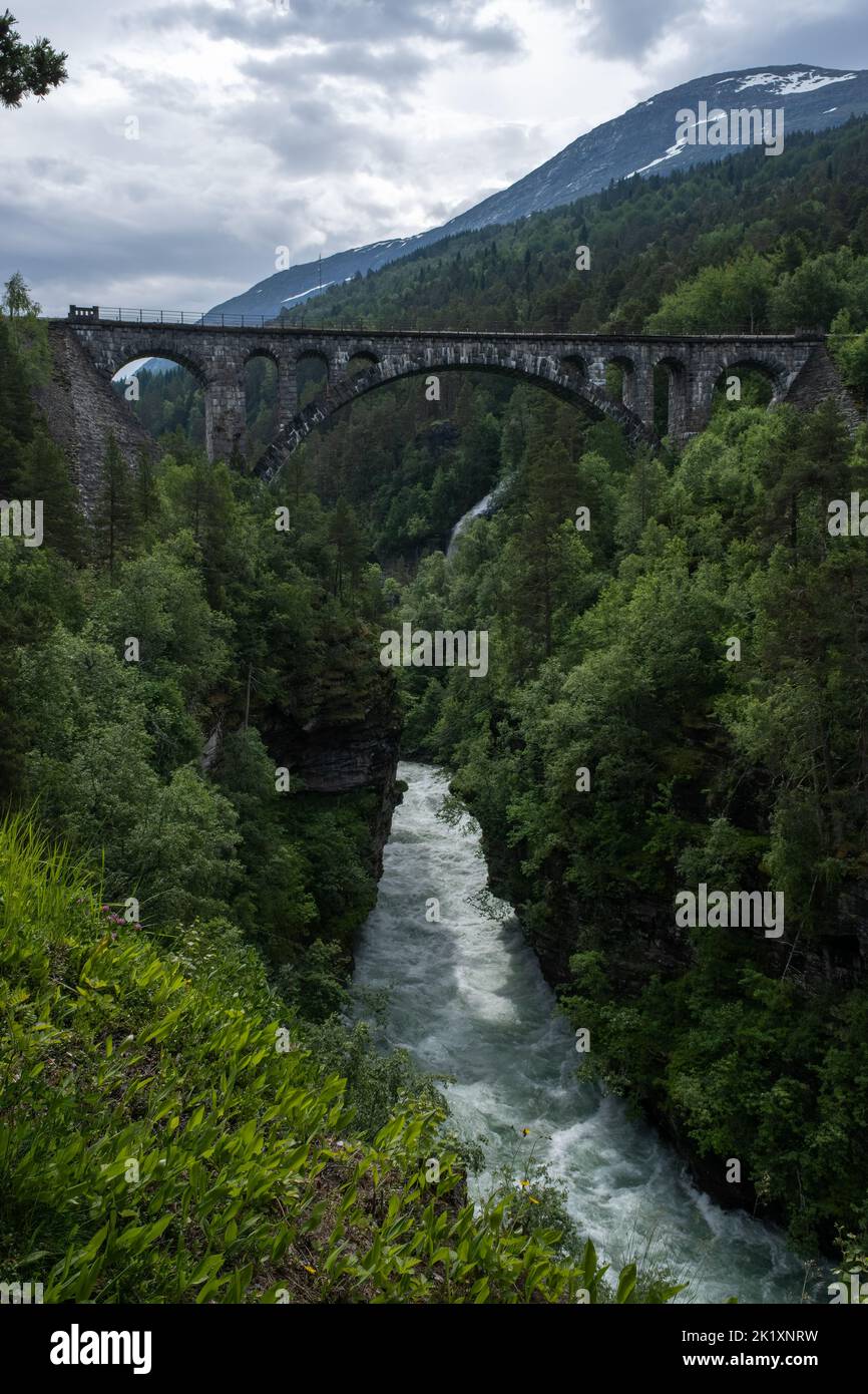 Overdalen, Norway - July 01, 2022: Kylling Bru is a railway bridge that ...