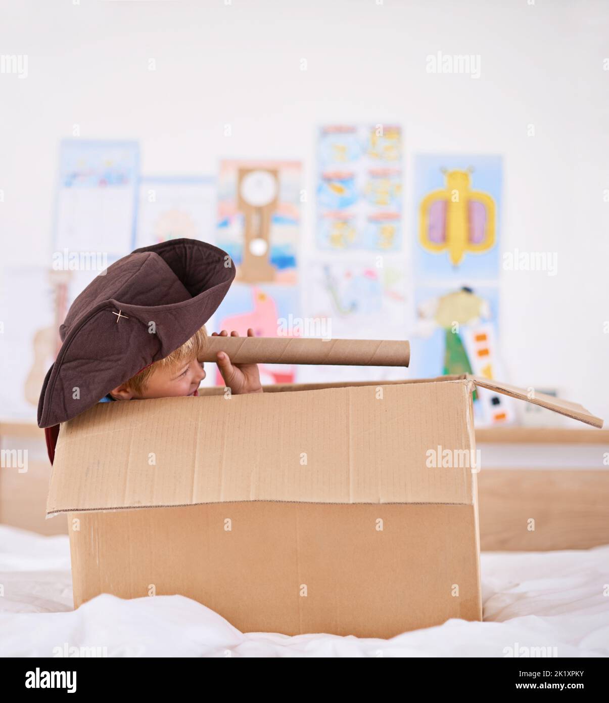 Land over yonder. a young boy playing make believe as a pirate Stock ...