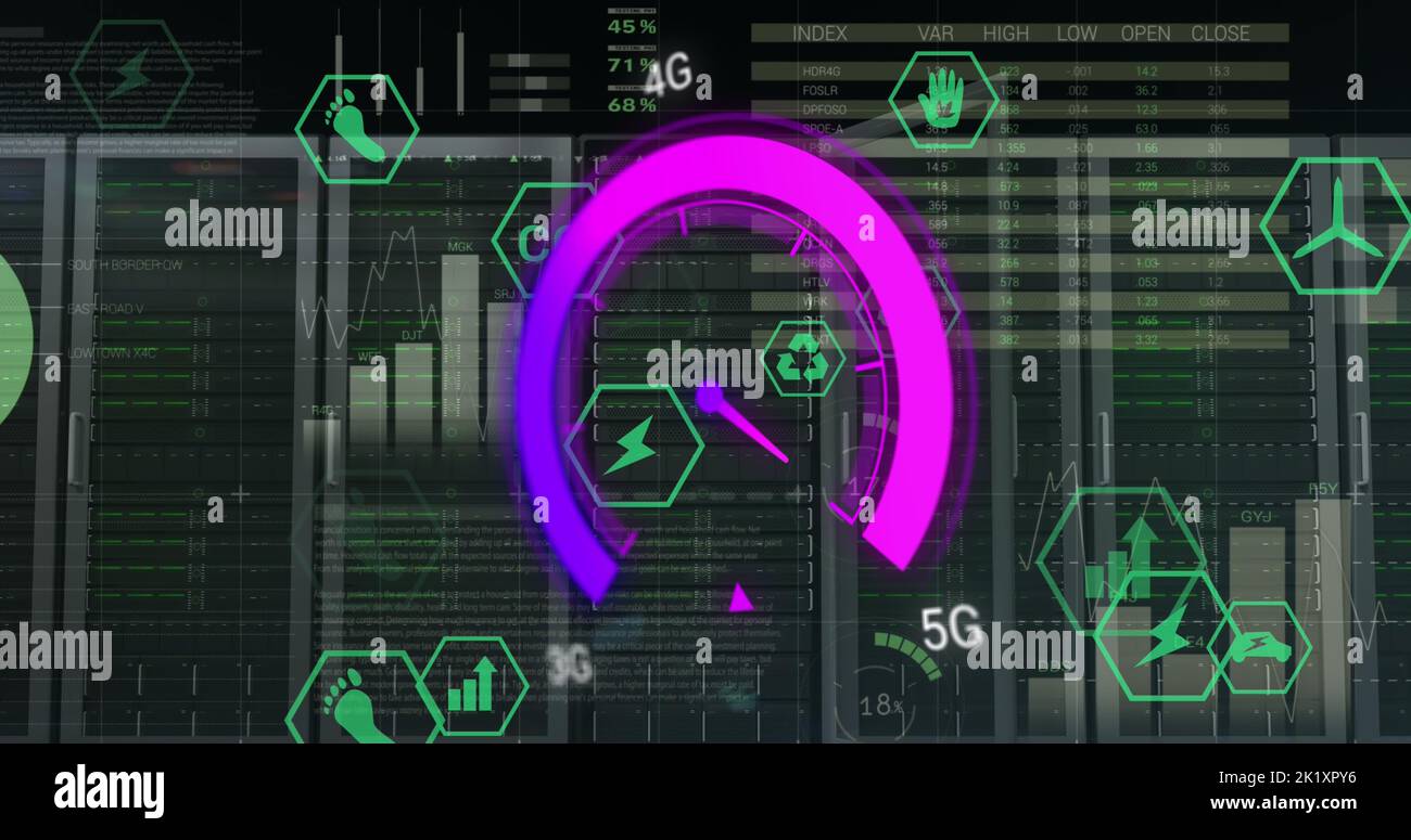 Image of data processing and server room over speedometer Stock Photo - Alamy