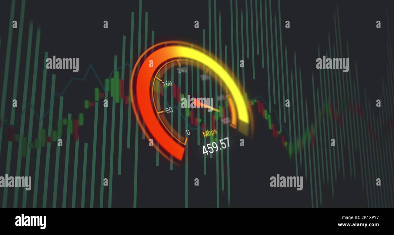 Image of data processing over speedometer Stock Photo - Alamy