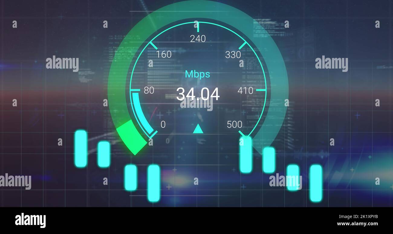 Image of data processing over speedometer Stock Photo - Alamy