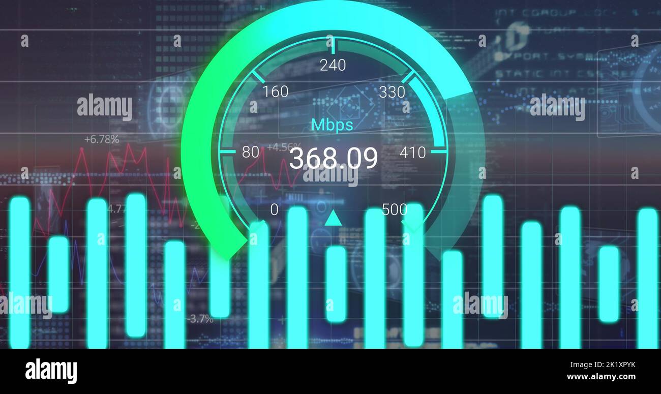 Image of data processing over speedometer Stock Photo - Alamy