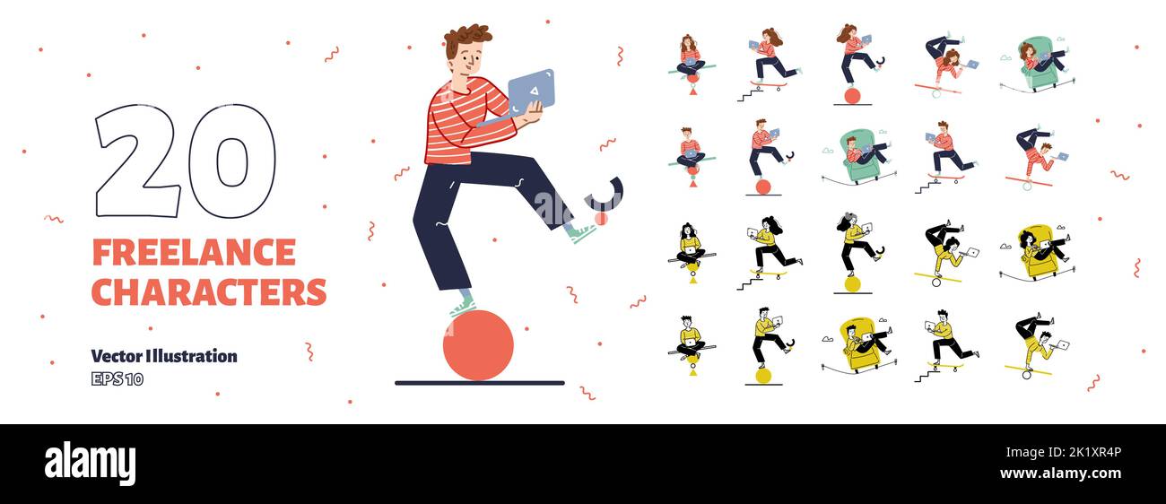 Freelance characters set. Freelancers trying to keep balance, men and ...