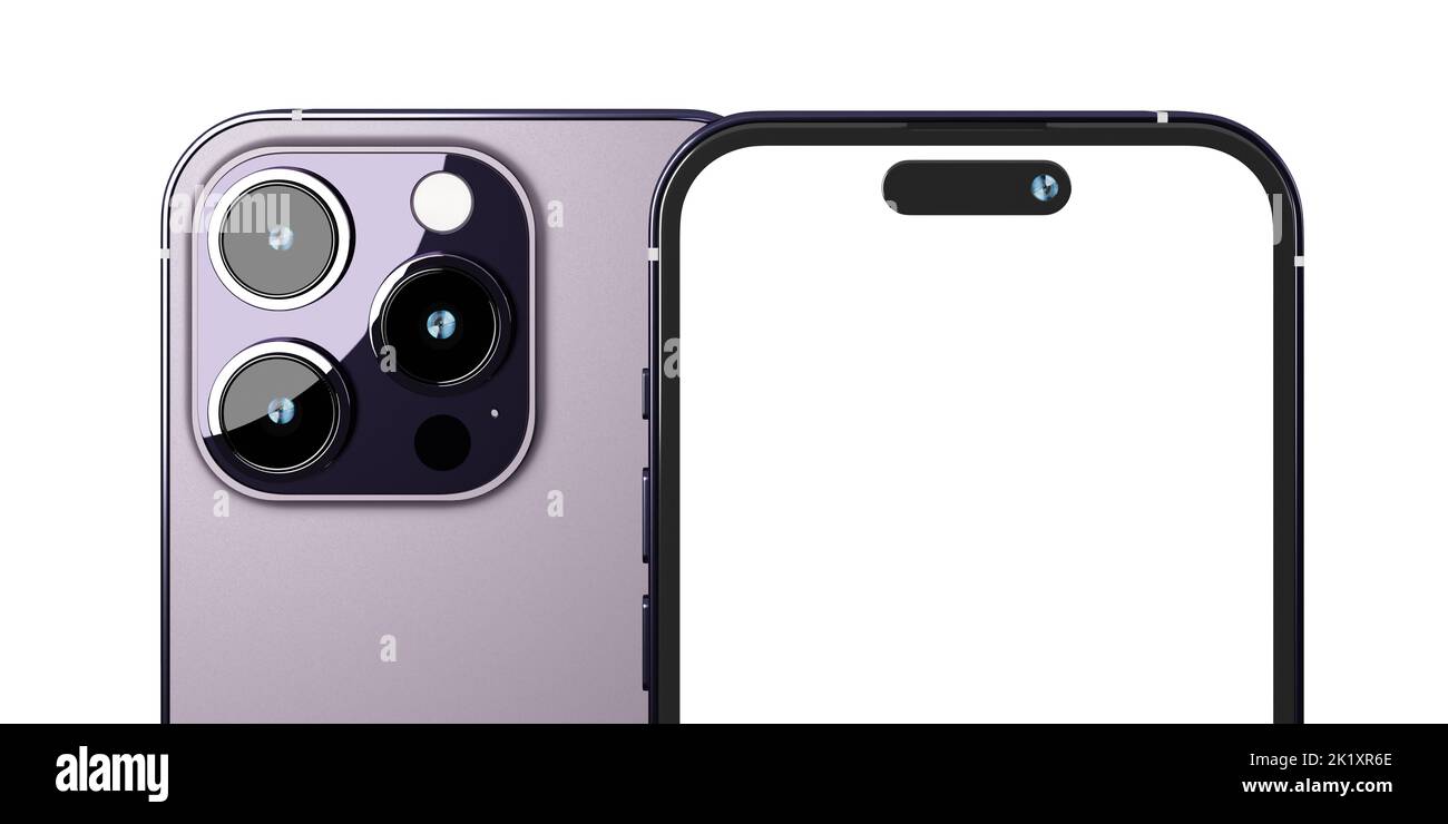 Realistic new smartphone mockup in purple color with device display ...