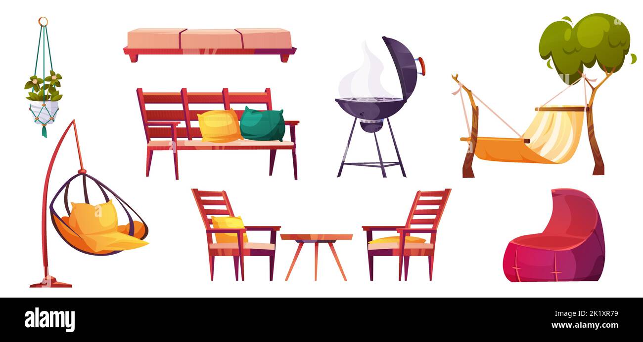 Backyard or patio furniture for relax and cooking grill for bbq. Garden ...