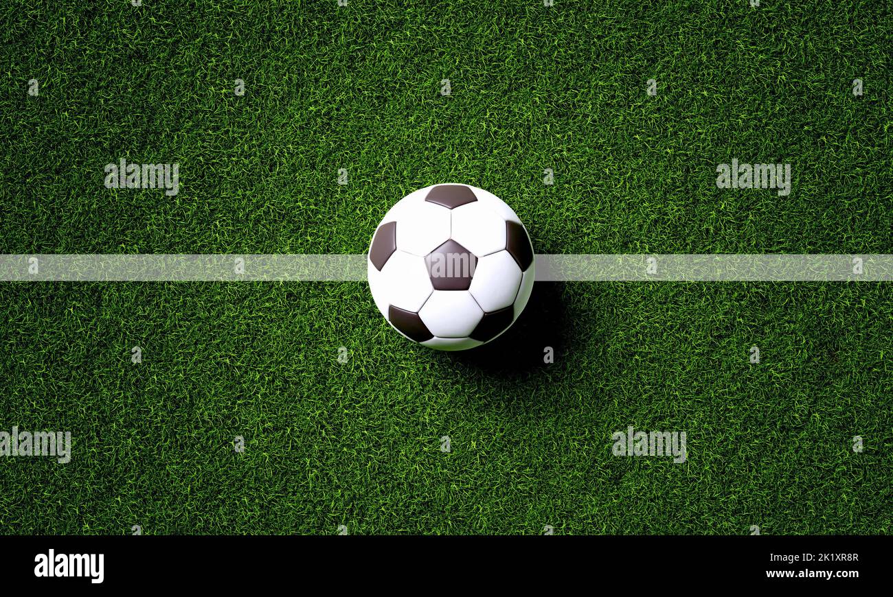 Soccer field center and ball in top view background. Sport and athletic ...