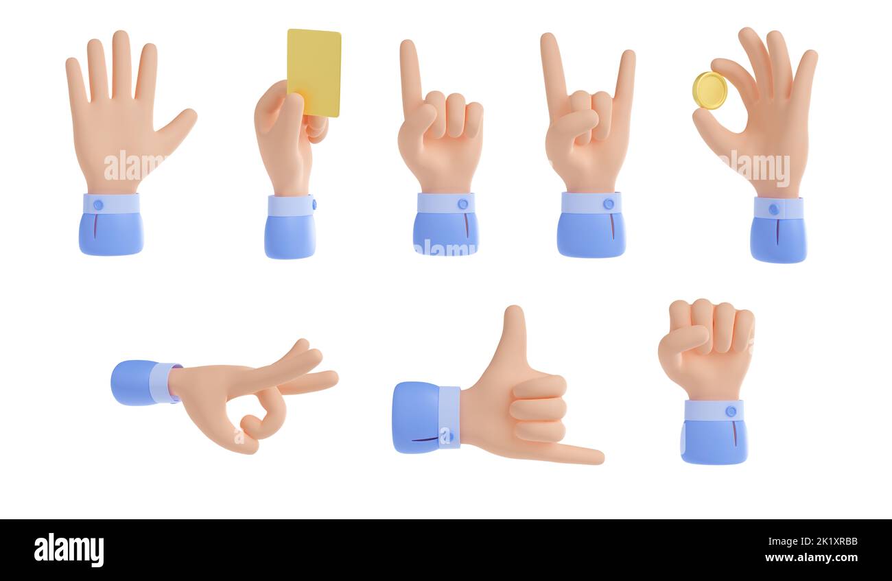 3D render hand gestures set isolated on white background. High-five or ...