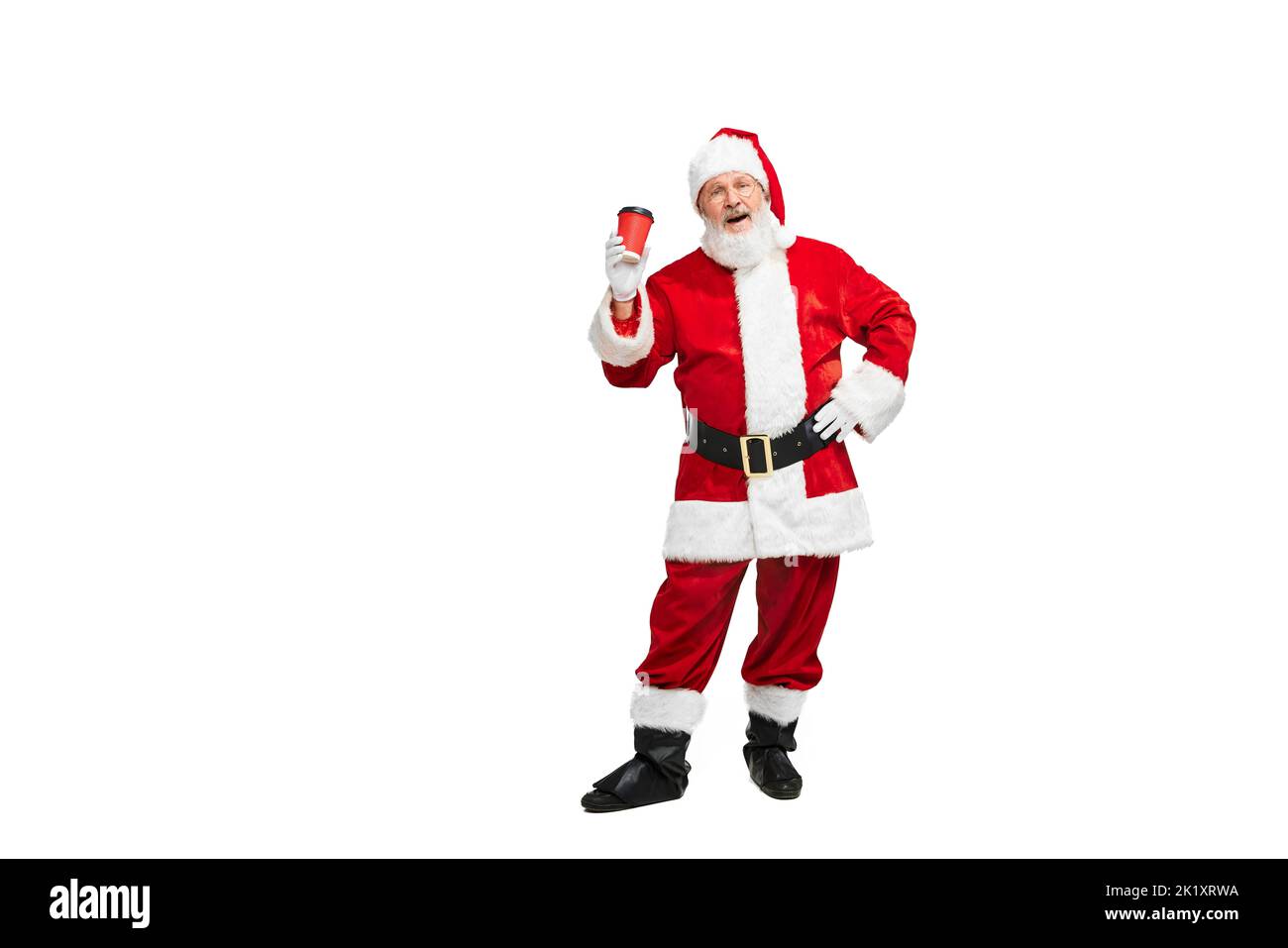 Portrait of senior man in image of Santa Claus isolated over white ...
