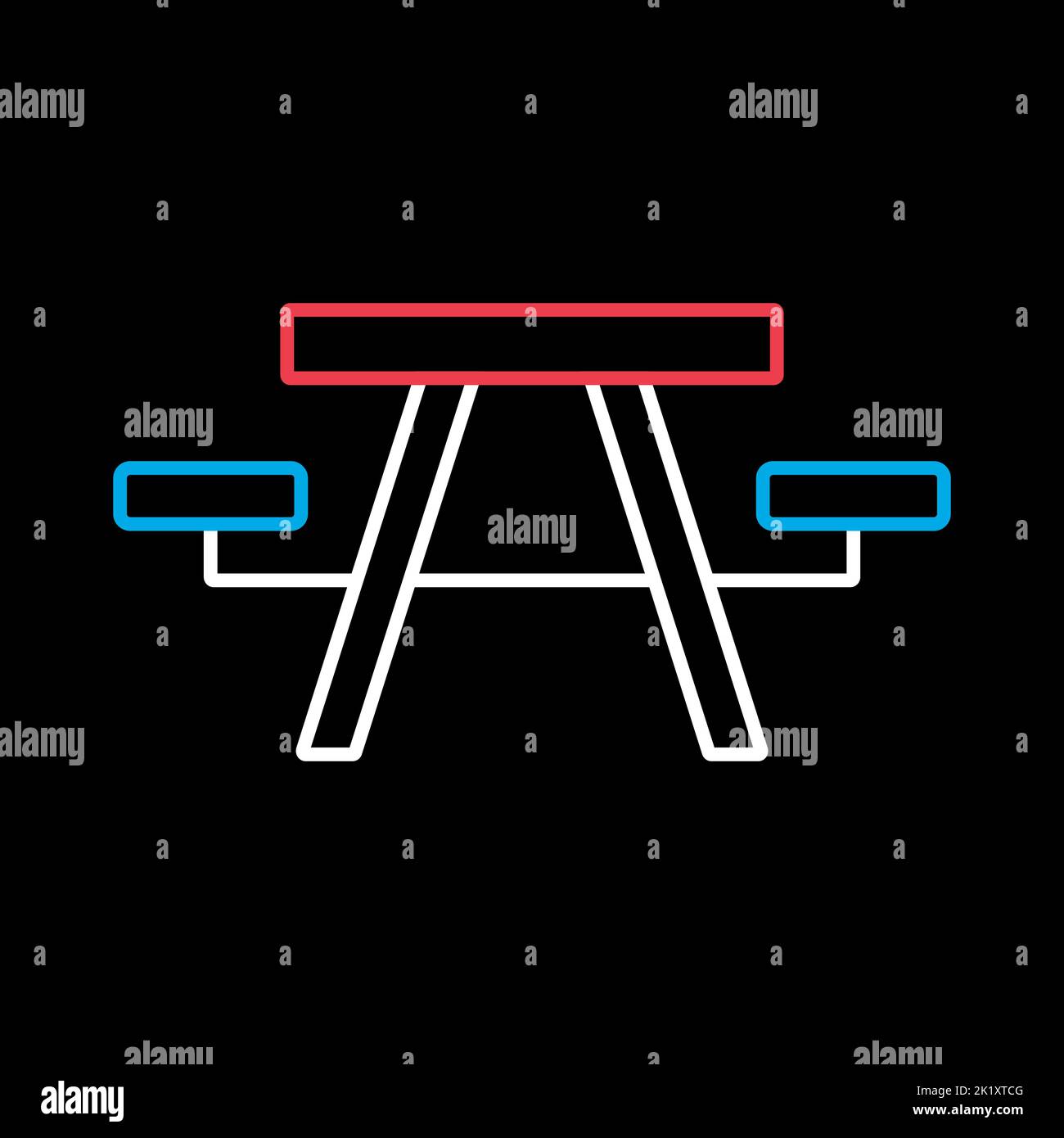 Camping table wooden park bench vector isolated on black background ...
