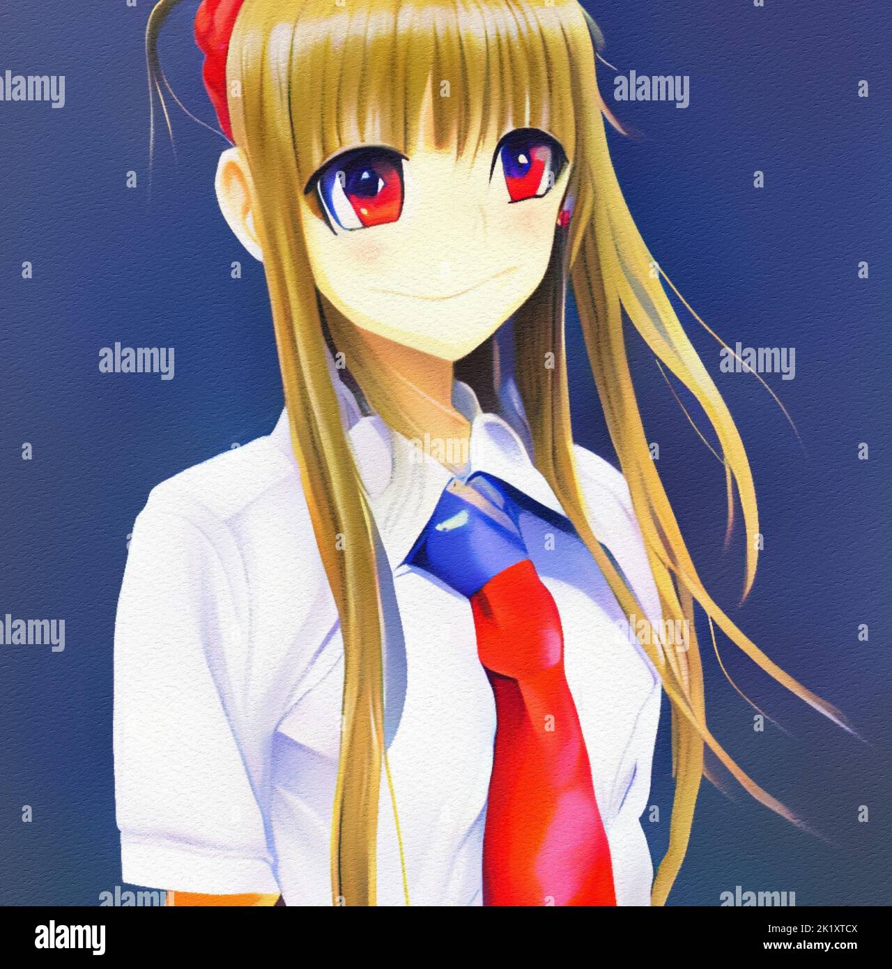 Cute anime schoolgirl portrait cartoon oil painting. Japanese girl ...
