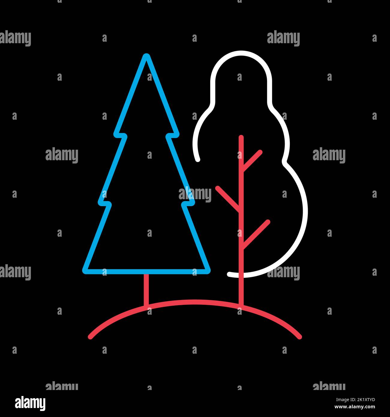 Deciduous and conifer forest vector isolated on black background icon ...