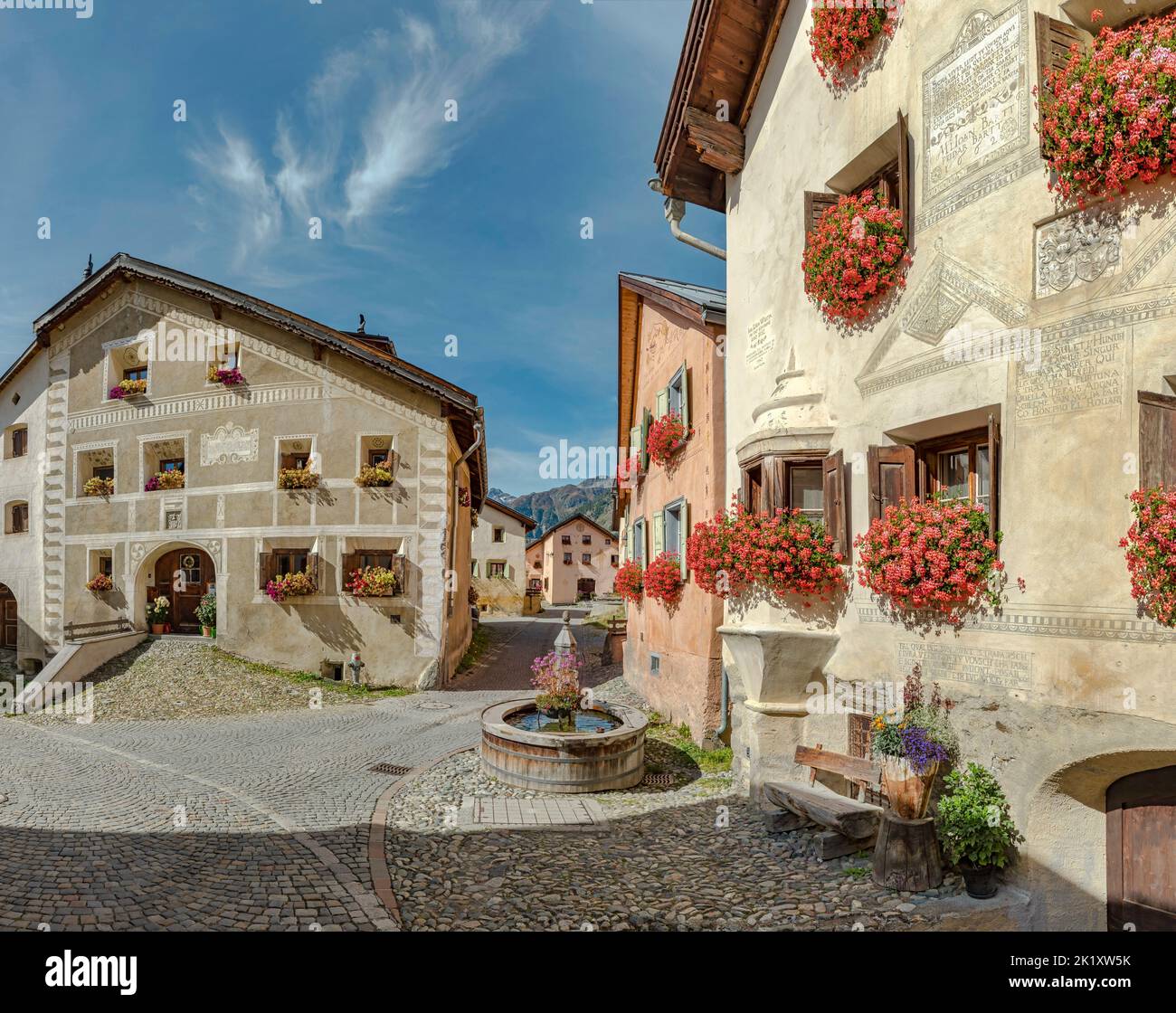 Typical houses of the Engadin region Stock Photo - Alamy