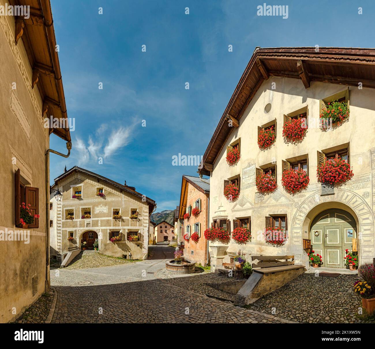 Typical houses of the Engadin region Stock Photo - Alamy