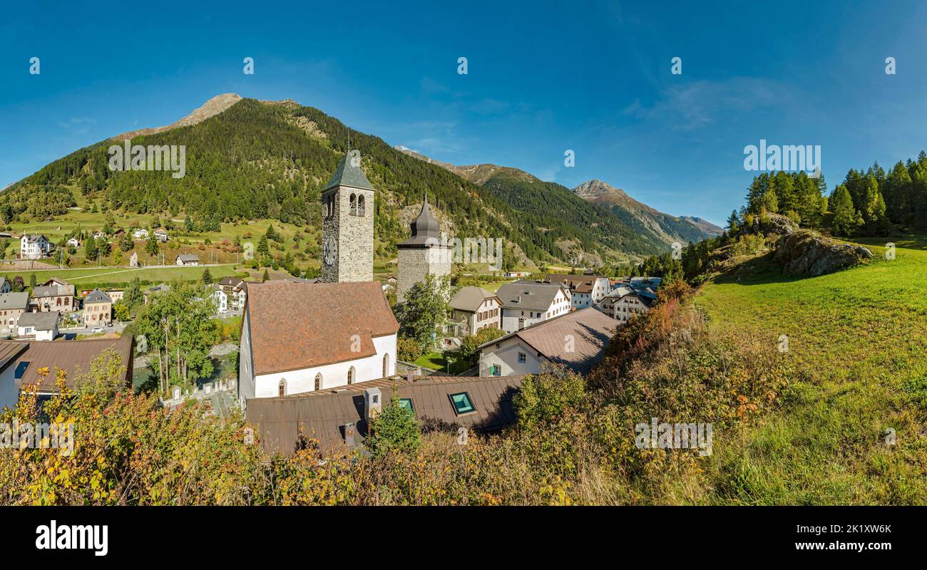Next to the church, the Tuor Planta tower Stock Photo - Alamy