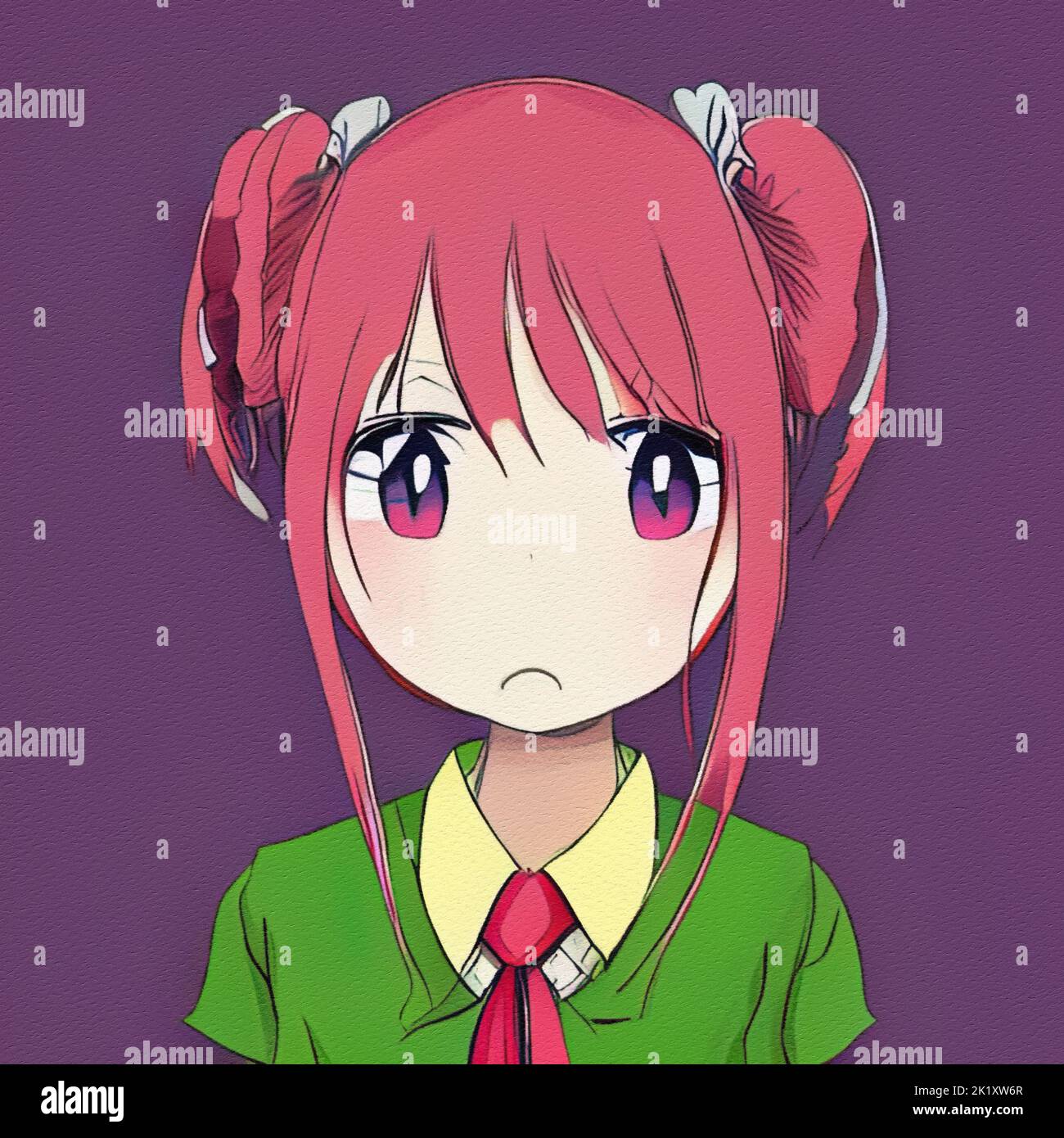 Cute anime schoolgirl portrait cartoon oil painting. Japanese girl ...