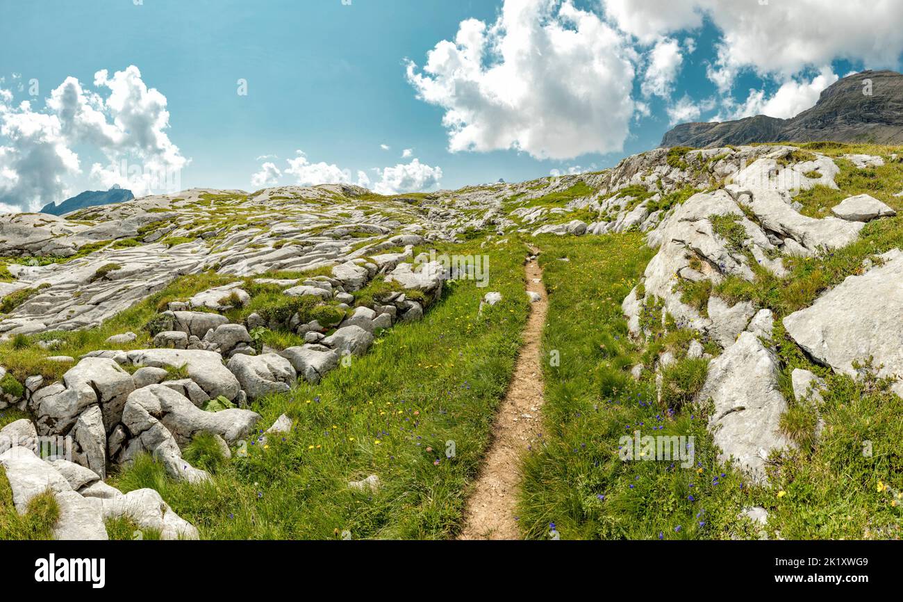 A trail through eroded rocks at the Col du Sanetsch Stock Photo - Alamy