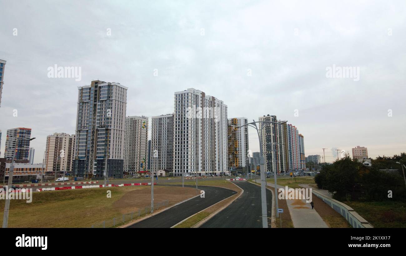 Modern urban architecture. Multi-storey buildings with infrastructure ...
