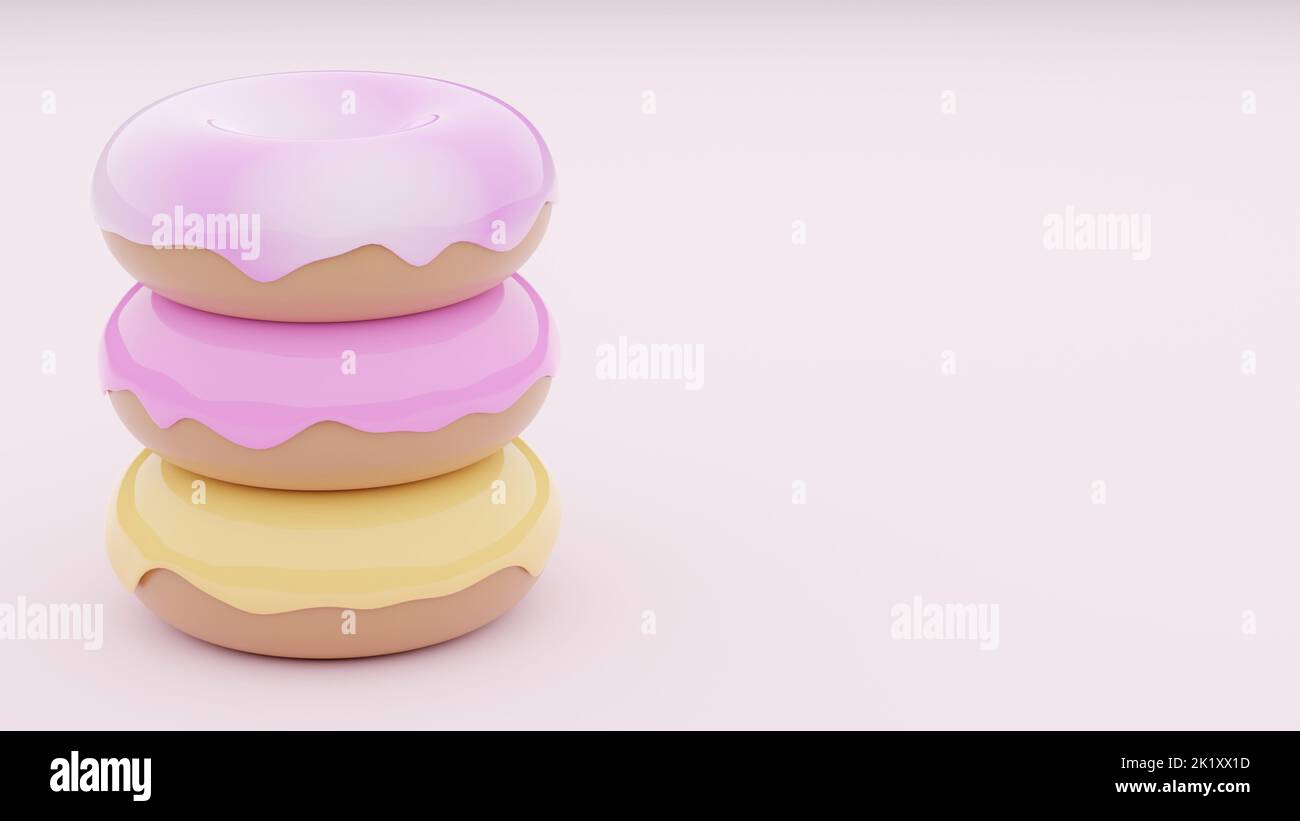group of cartoon donuts on pink background, 3d render Stock Photo - Alamy