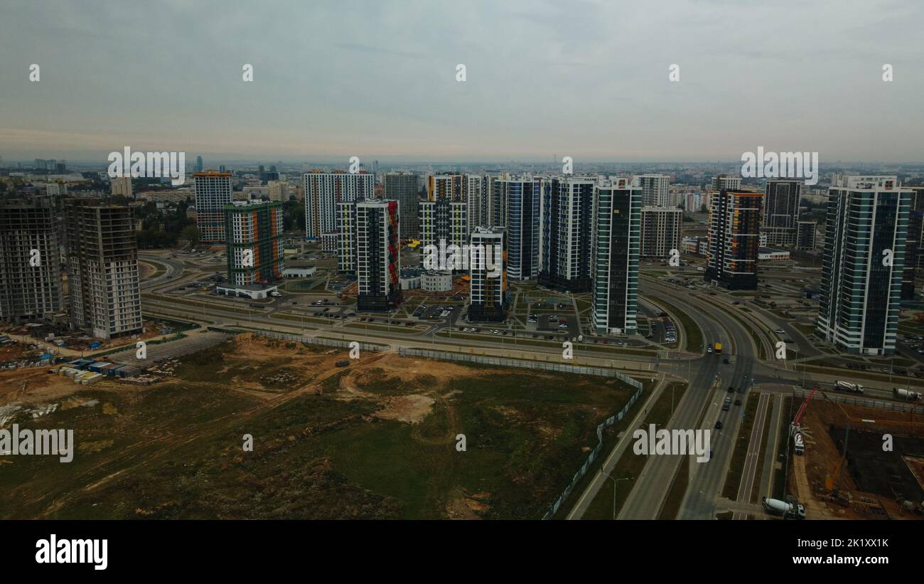 Construction site of a new city block. Construction of multi-storey ...