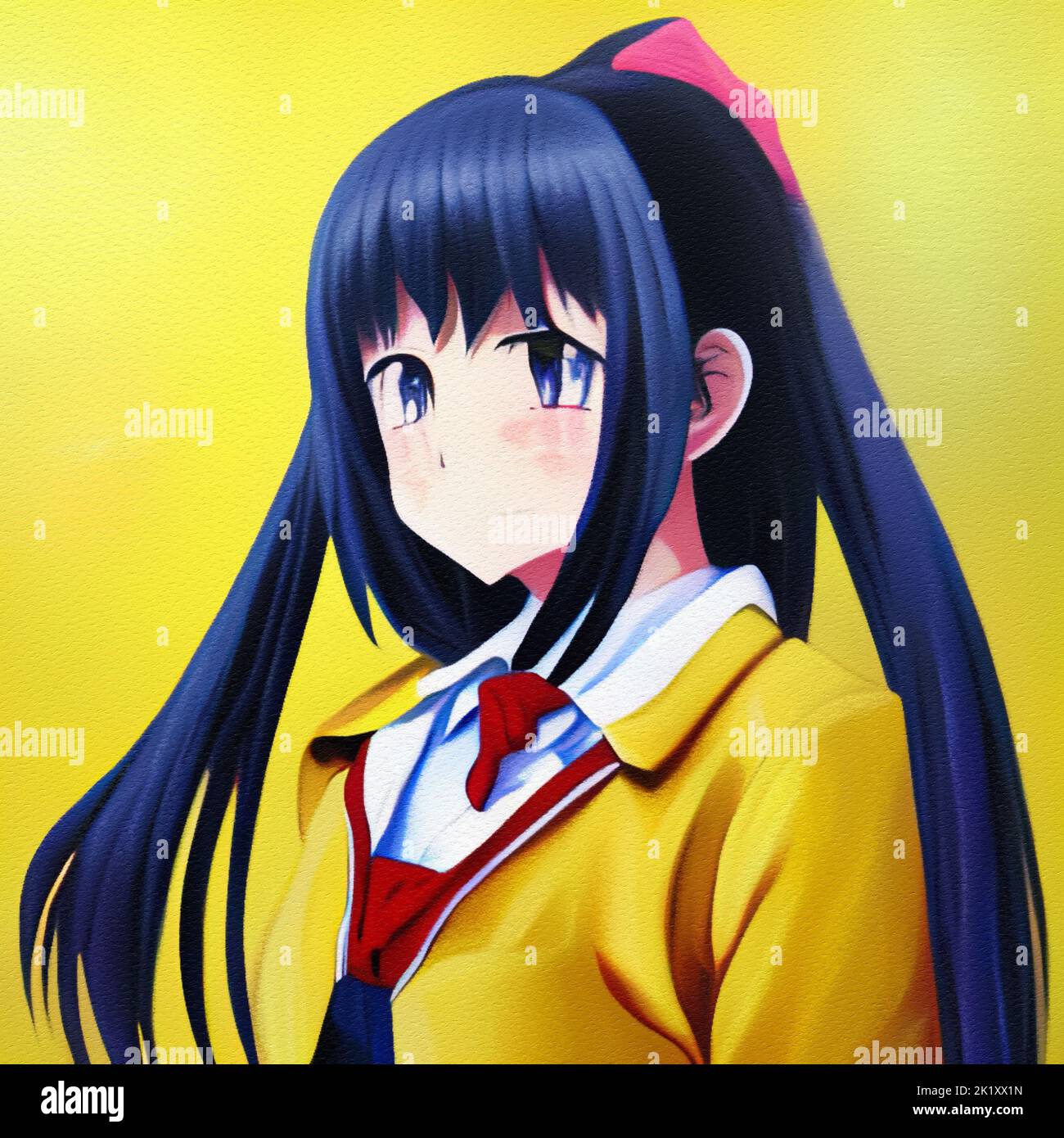 Cute anime schoolgirl portrait cartoon oil painting. Japanese girl ...