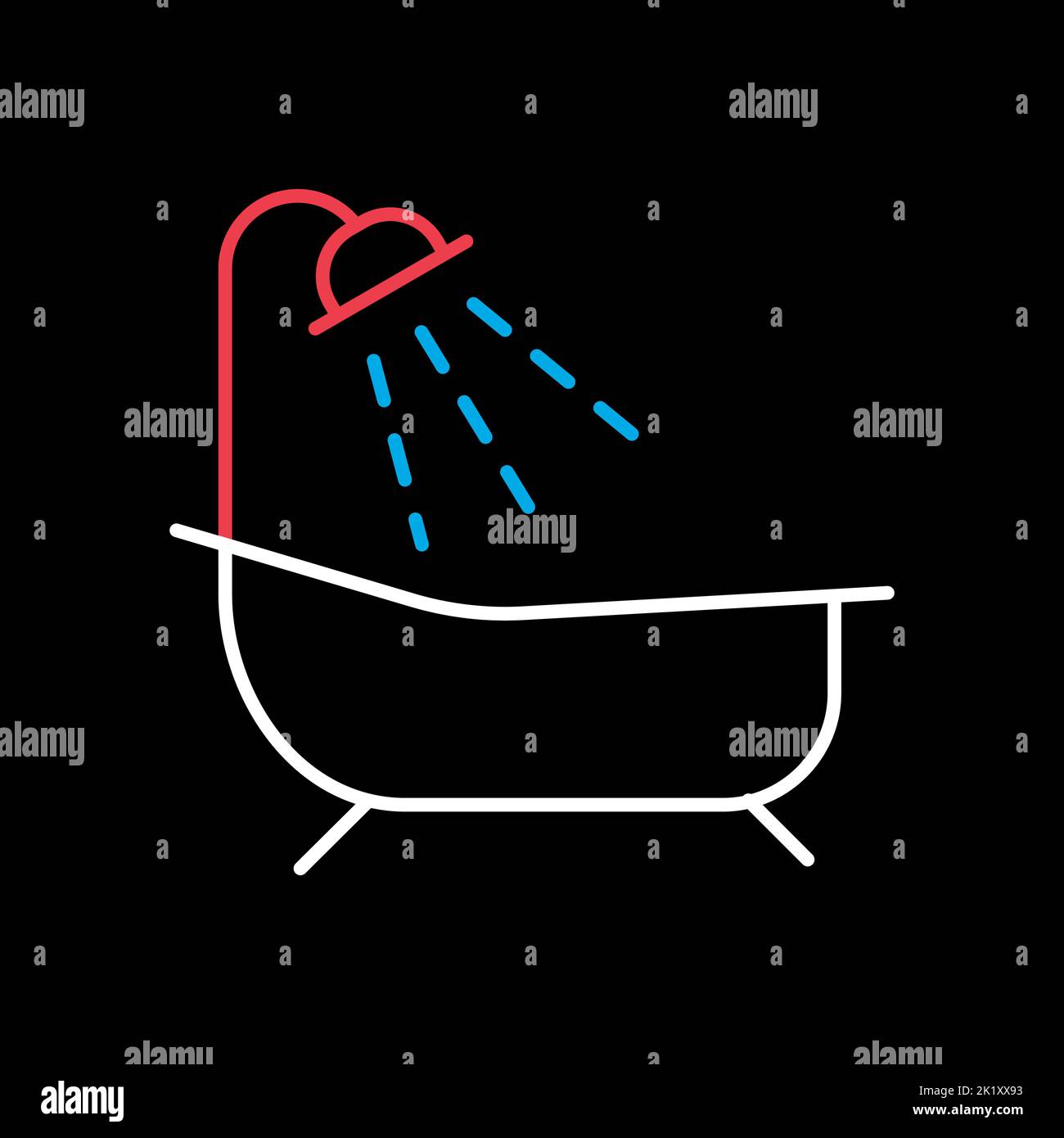 Bathroom vector isolated on black background icon. Bath with shower ...