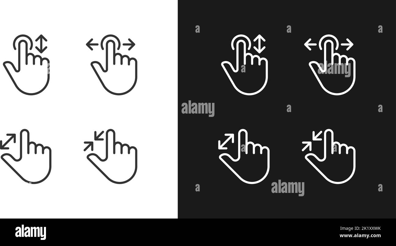 Scrolling and zooming pixel perfect linear icons set for dark, light ... Scrolling and zooming pixel perfect linear icons set for dark, light ...