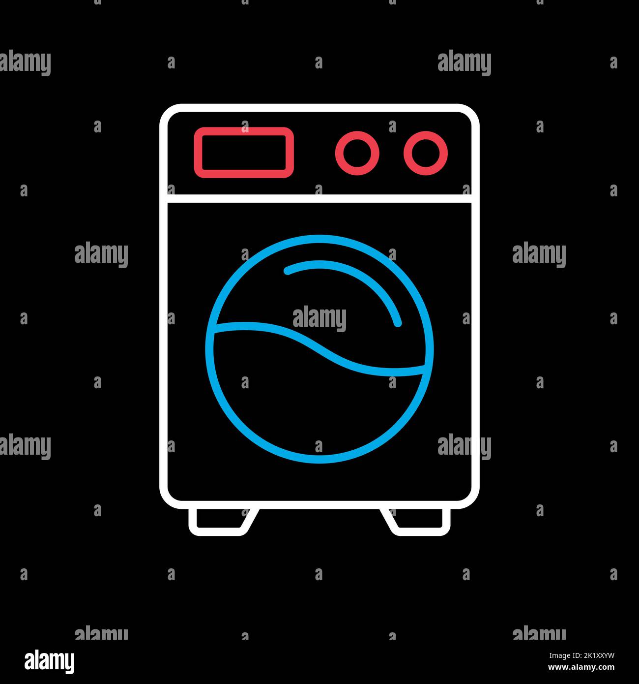 Washing machine flat vector isolated on black background icon. Graph ...
