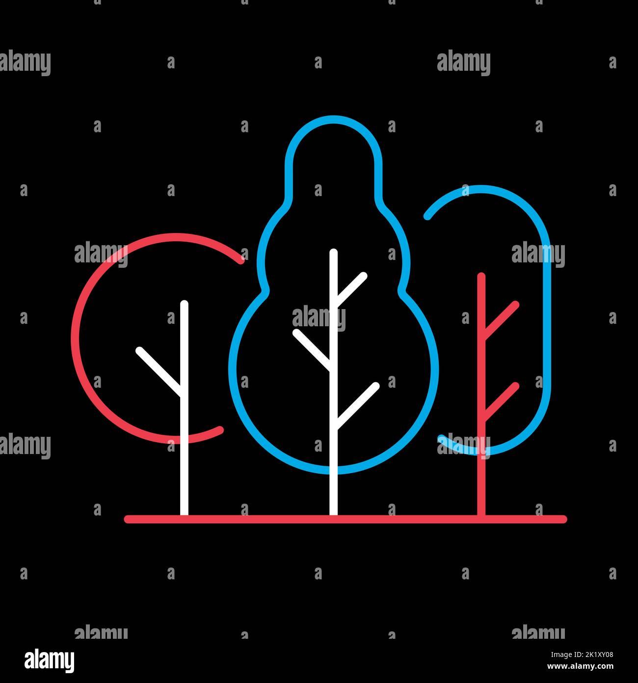 Deciduous forest vector isolated on black background icon. Nature sign ...