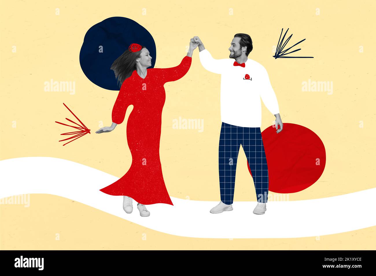 Creative 3d collage artwork postcard poster sketch of two young people ...