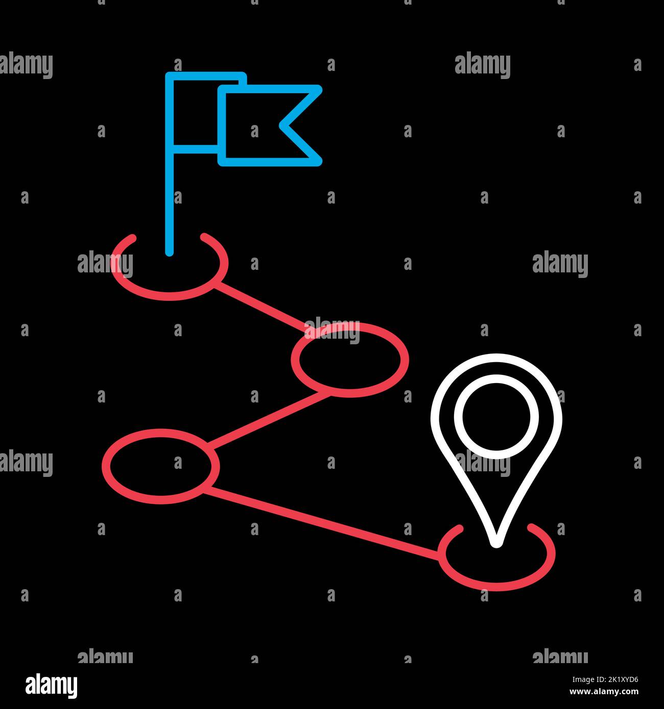 Route vector isolated on black background icon. Navigation sign. Graph ...