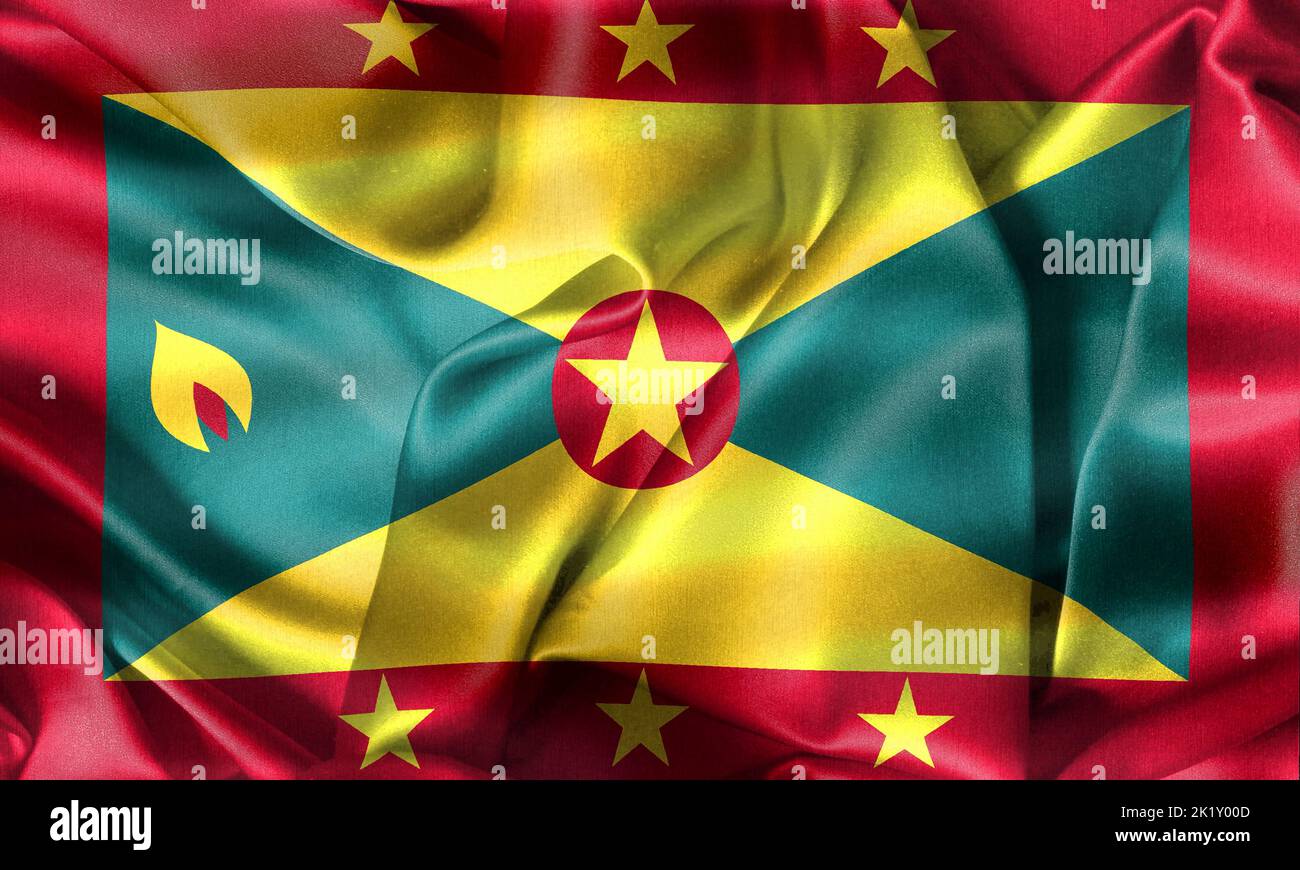 The flag of Grenada with realistic waving fabric design Stock Photo - Alamy