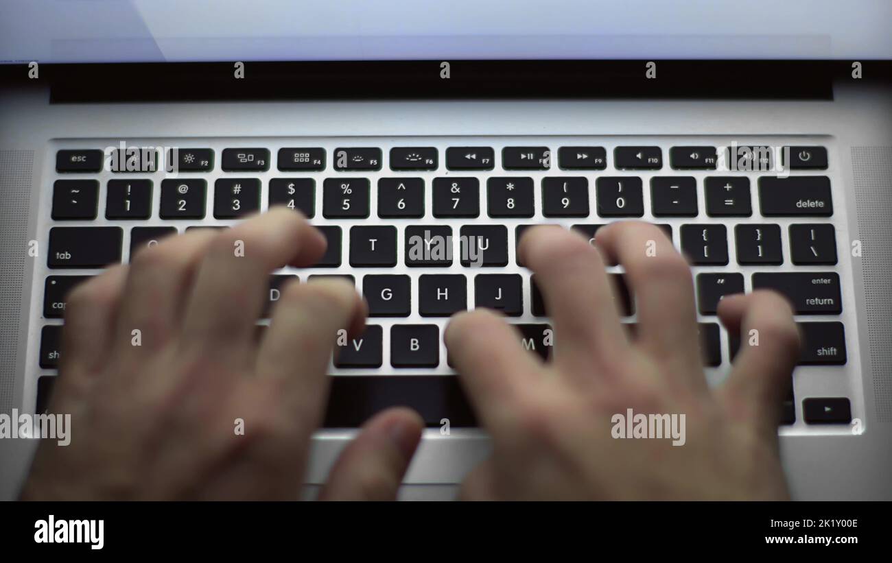 Businessman hands type on laptop keyboard business. Hands touch typing ...